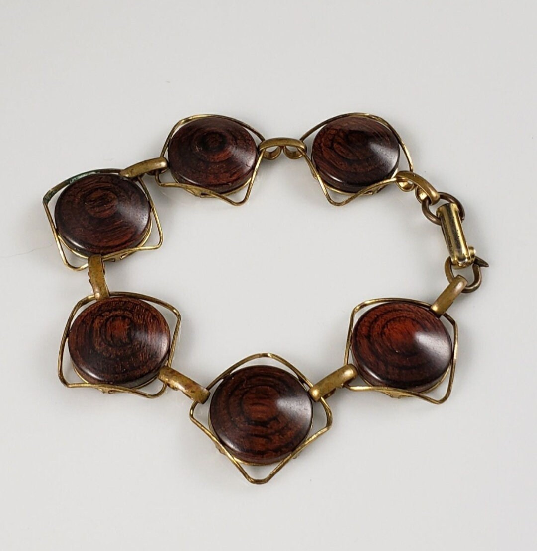 Unique 1940s Wooden Bronze Link Bracelet - Etsy