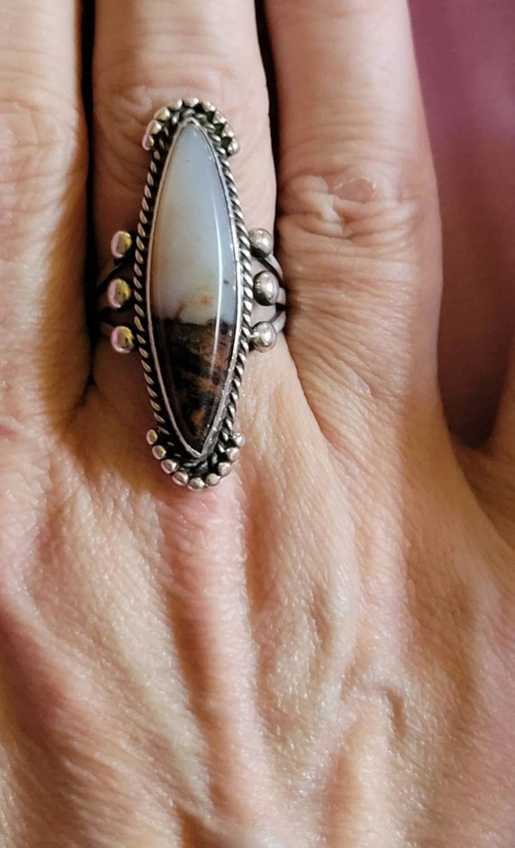 Vintage Handwrought Landscape Agate Sterling Triple S… - Gem