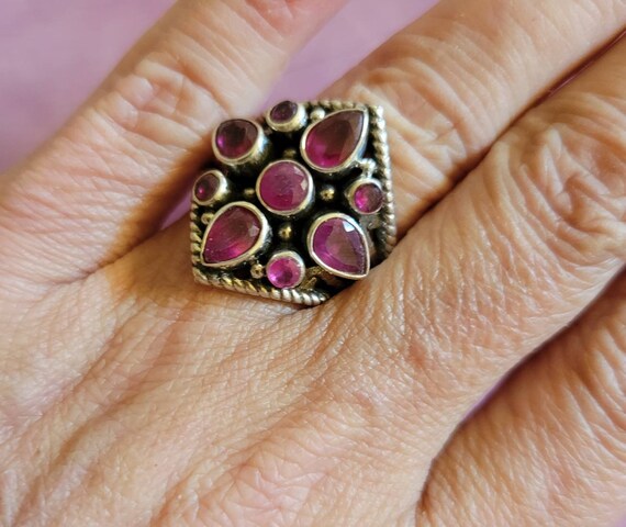 Vintage Artisan Ruby Sterling Silver Ring - Gem