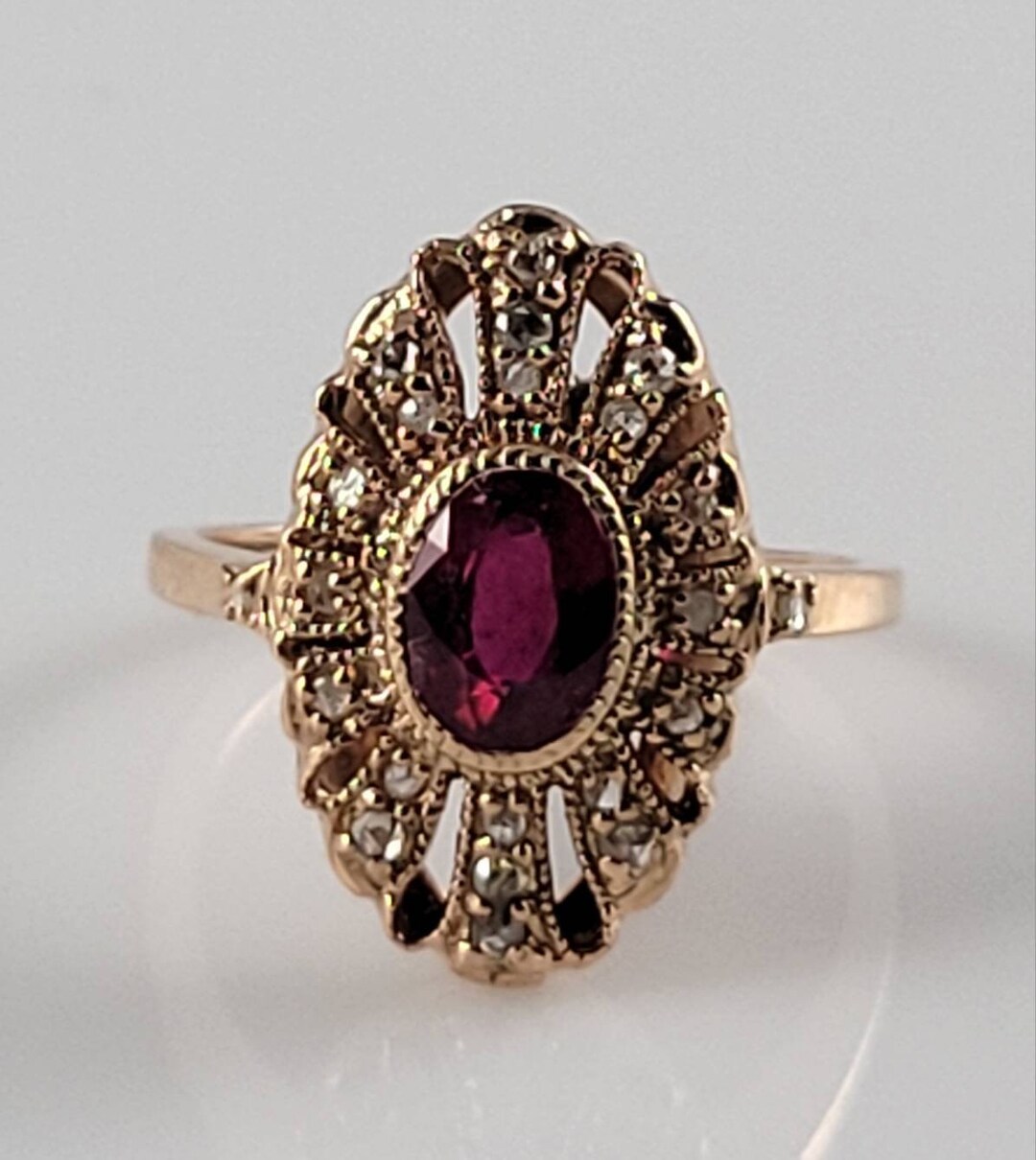 Art Deco Genuine Ruby & Diamond Rose Gold Shield Ring - Etsy