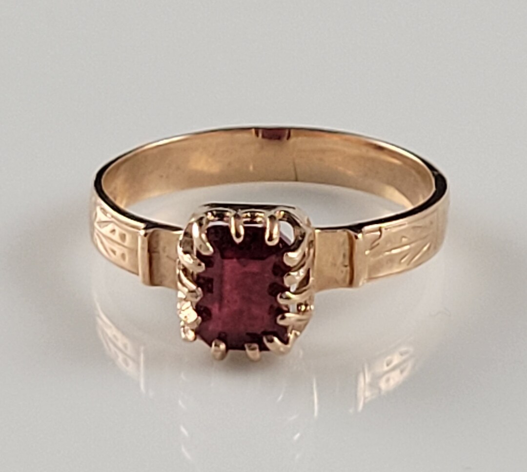 Edwardian Style Etched Ruby Rose Gold Vermeil Ring - Etsy