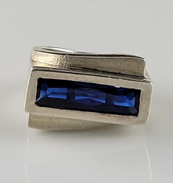 1950s Modernist Sapphire Glass Sterling Statement Ring - Gem