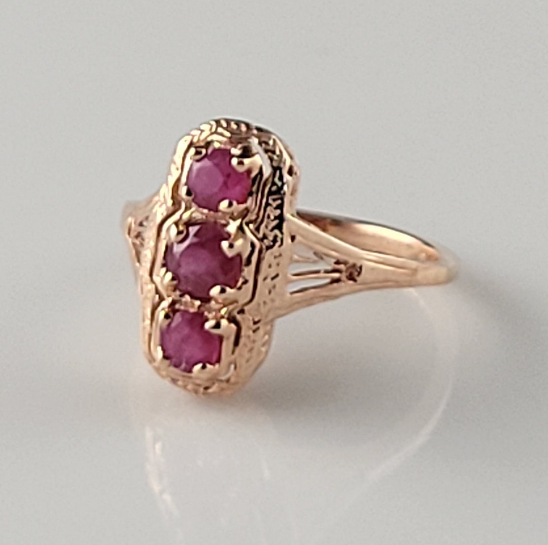 Art Deco Natural Ruby Vermeil Filigree Ring - Etsy