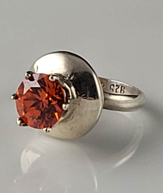1950s Bold Taxco Orange Glass Sterling Statement Ring - Gem