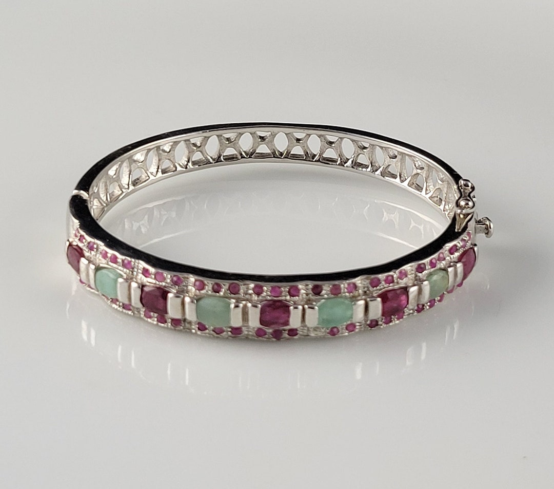 Emerald & Ruby Encrusted Sterling Hinged Bracelet - Etsy