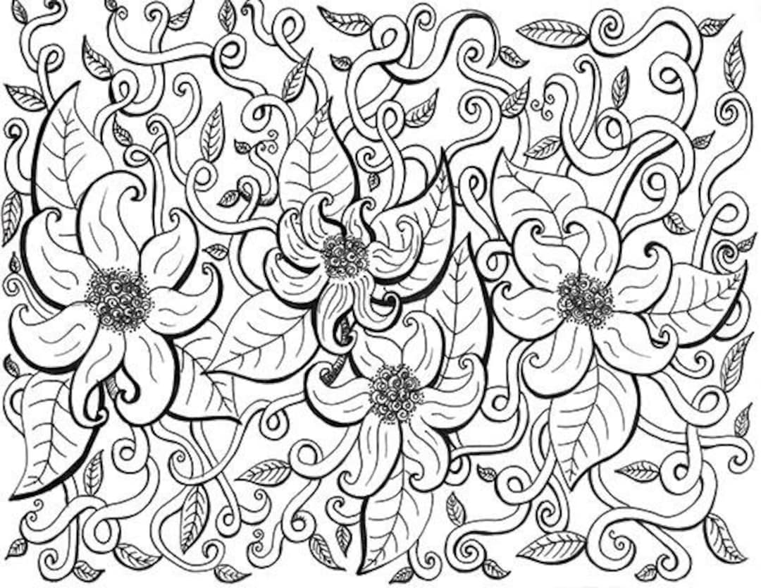 Whimsical Flowers Colouring Page for Download and Printing at Home. - Etsy