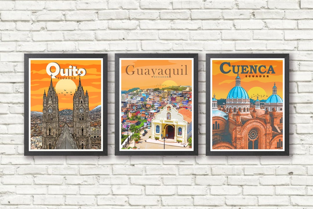 Set of 3 Ecuador Travel Posters - Quito - Guayaquil - Cuenca - Digital ...