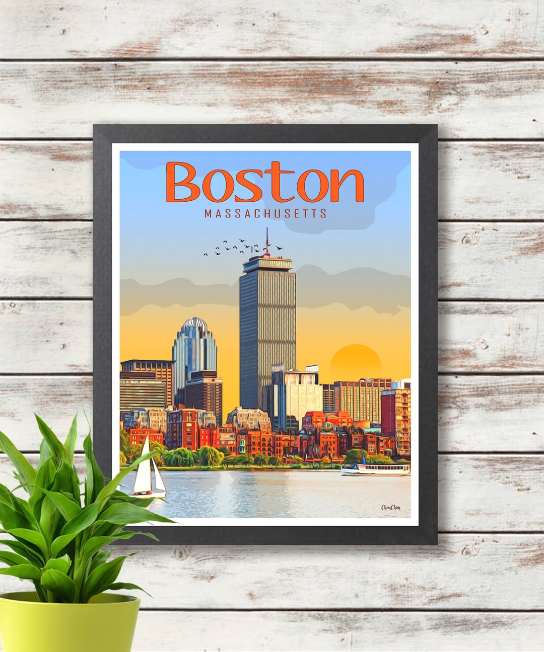 Boston Massachusetts Travel Poster Printed Poster Wall - Etsy