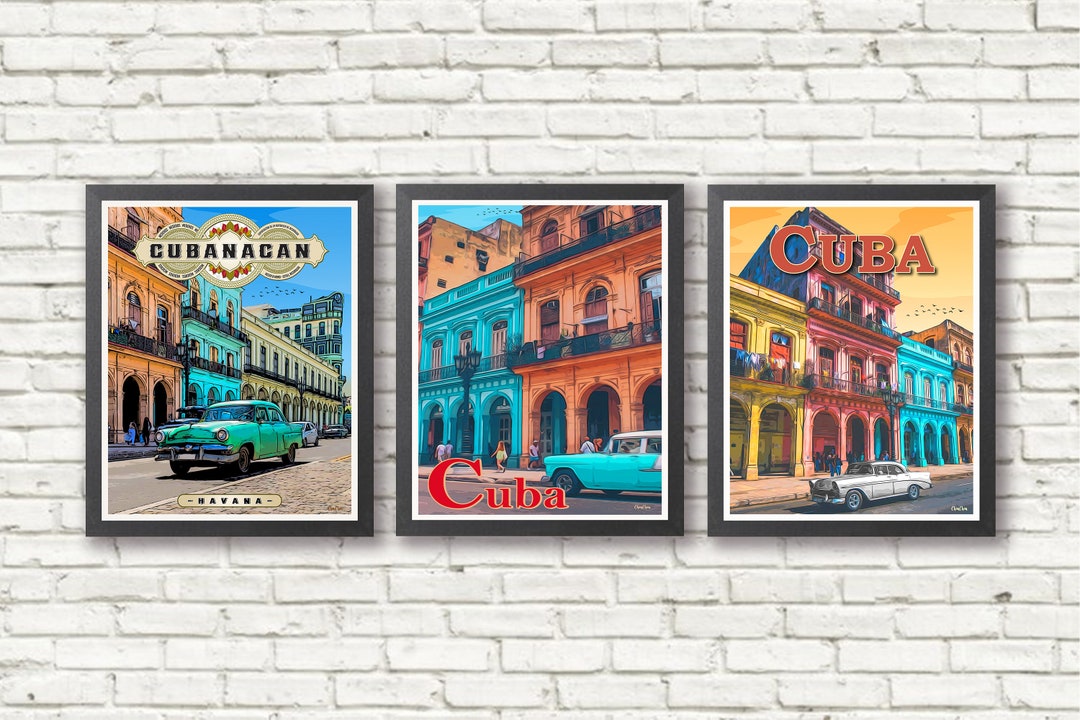 Set of 3 Cuba Travel Posters - Cuba Printed Posters - Wall Decor - Wall ...