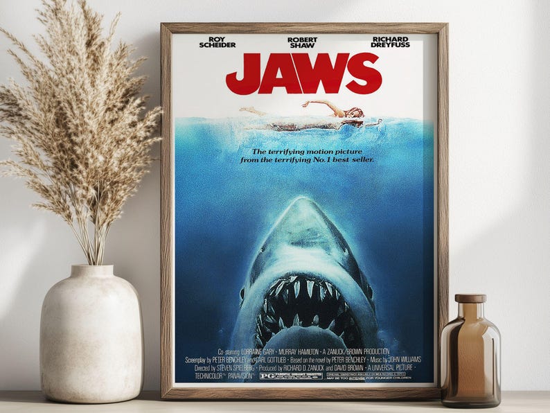 Jaws - 1975 Movie Poster - Steven Spielberg - Printed Poster - Wall ...