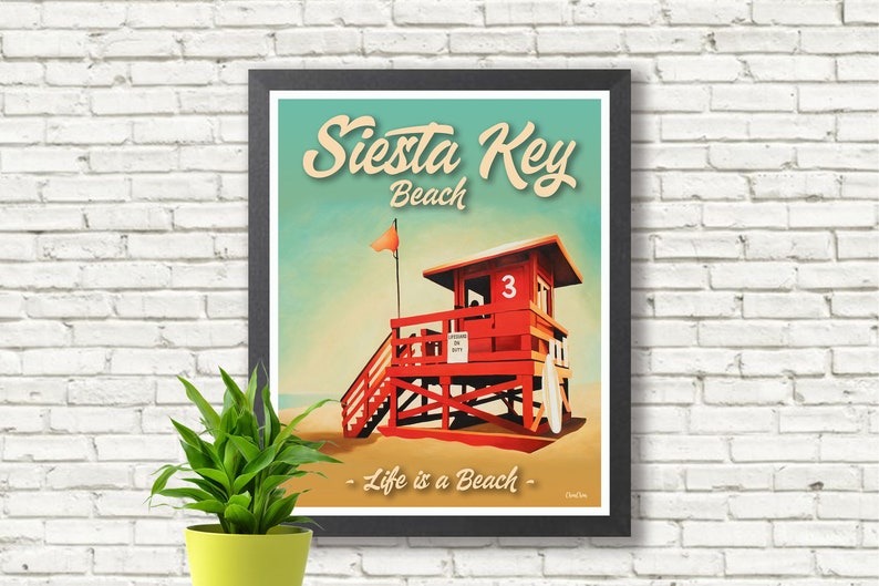 Siesta Key Florida Travel Poster Life is a Beach Digital | Etsy
