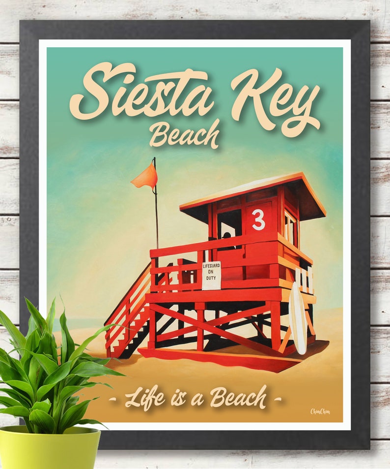 Siesta Key Florida Travel Poster Life is a Beach Digital | Etsy