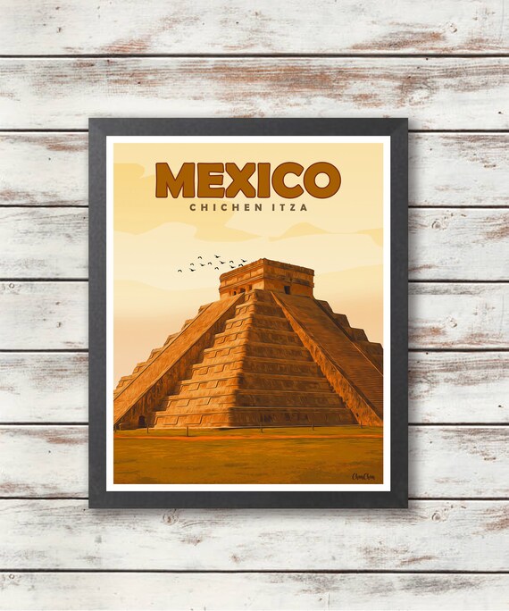 Mexico Travel Poster Chichen Itza Digital Download Art | Etsy