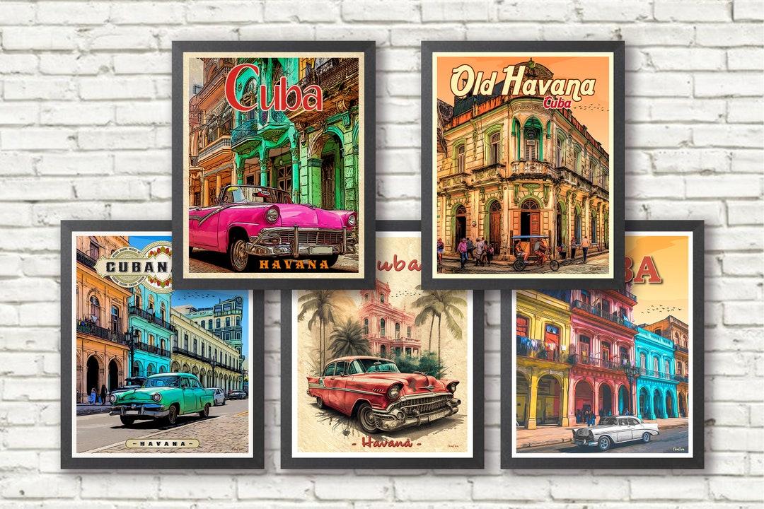 Set of 5 Cuba Travel Posters - Cuba Printed Posters - Cuba Wall Decor ...