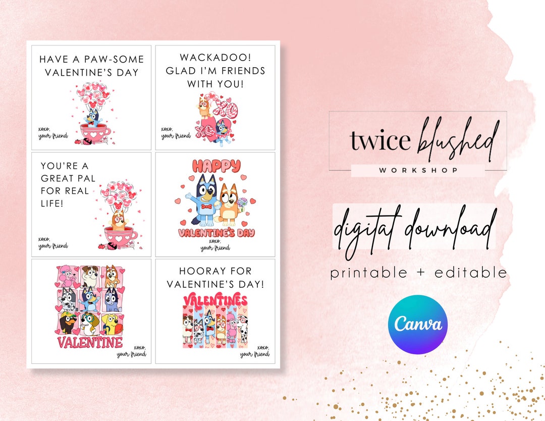 Bluey Tag. Valentine's Gift Tag. Printable Valentine's Tag. Editable ...