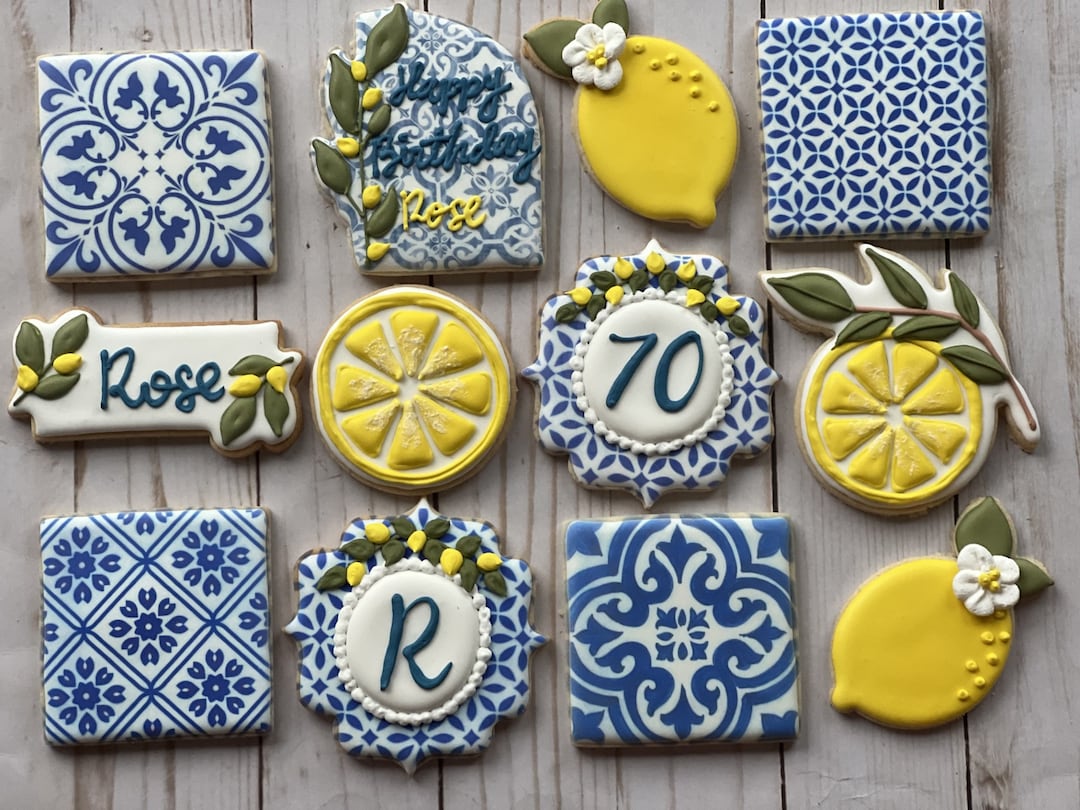 Blue Tiles Mediterranean Birthday Cookies - Etsy