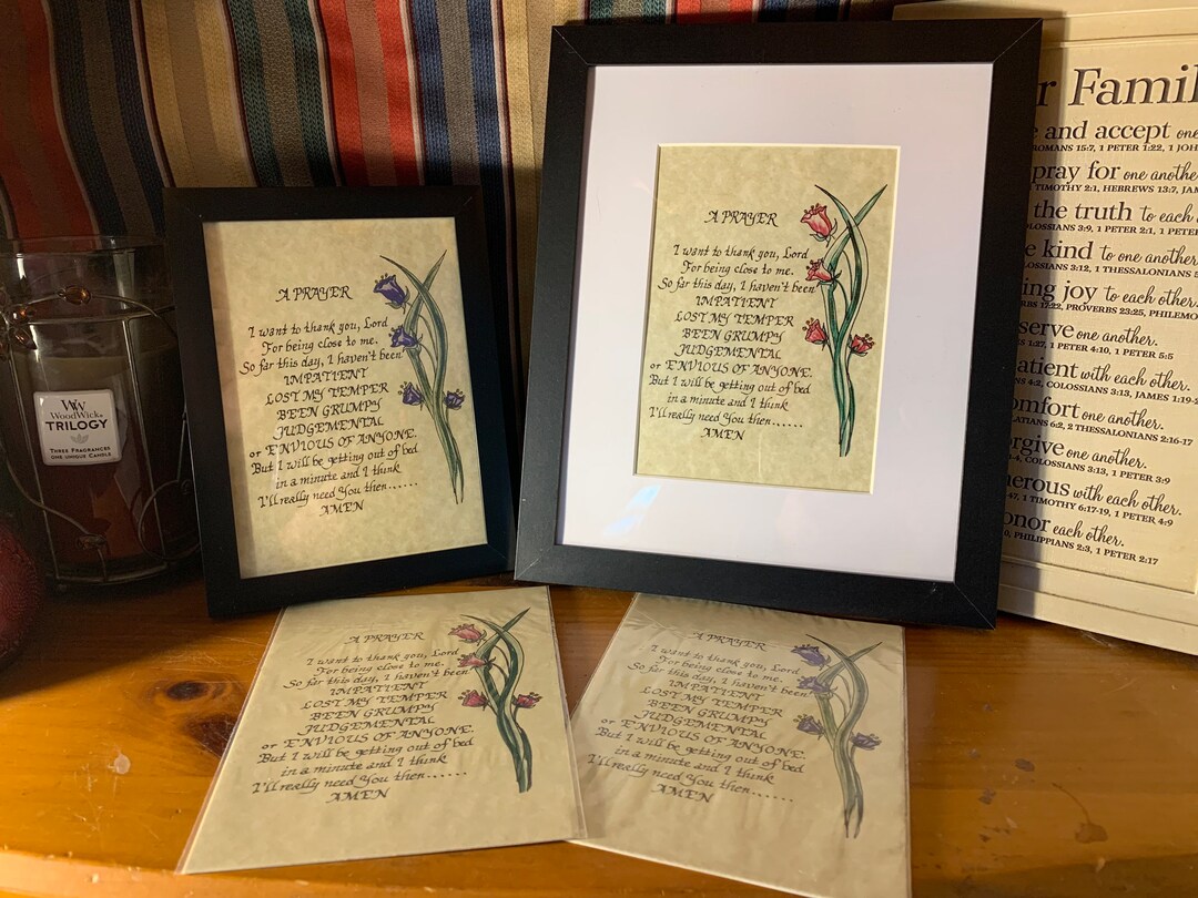 A Prayer - Verse, Handwritten Calligraphy Print With Purple or Pink ...