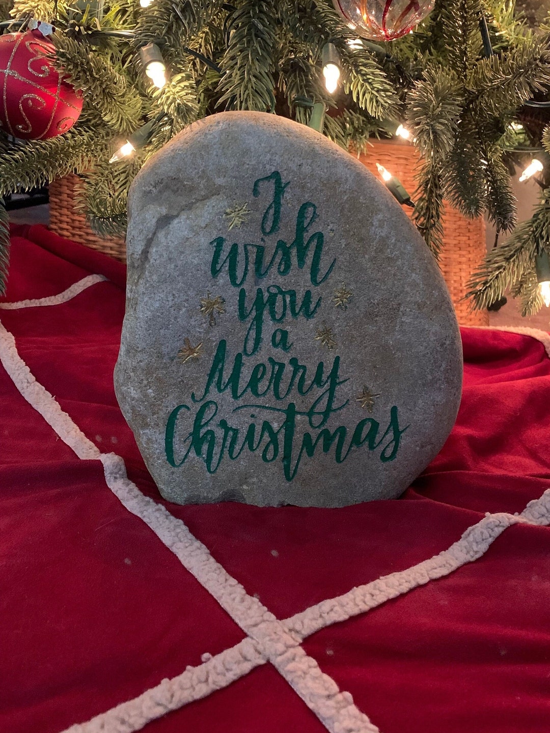 I Wish You a Merry Christmas Stone - Tennessee River Stone Engraved I ...