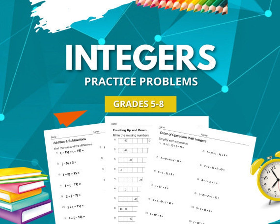 Integers Practice Problems Negative And Positive Numbers Etsy