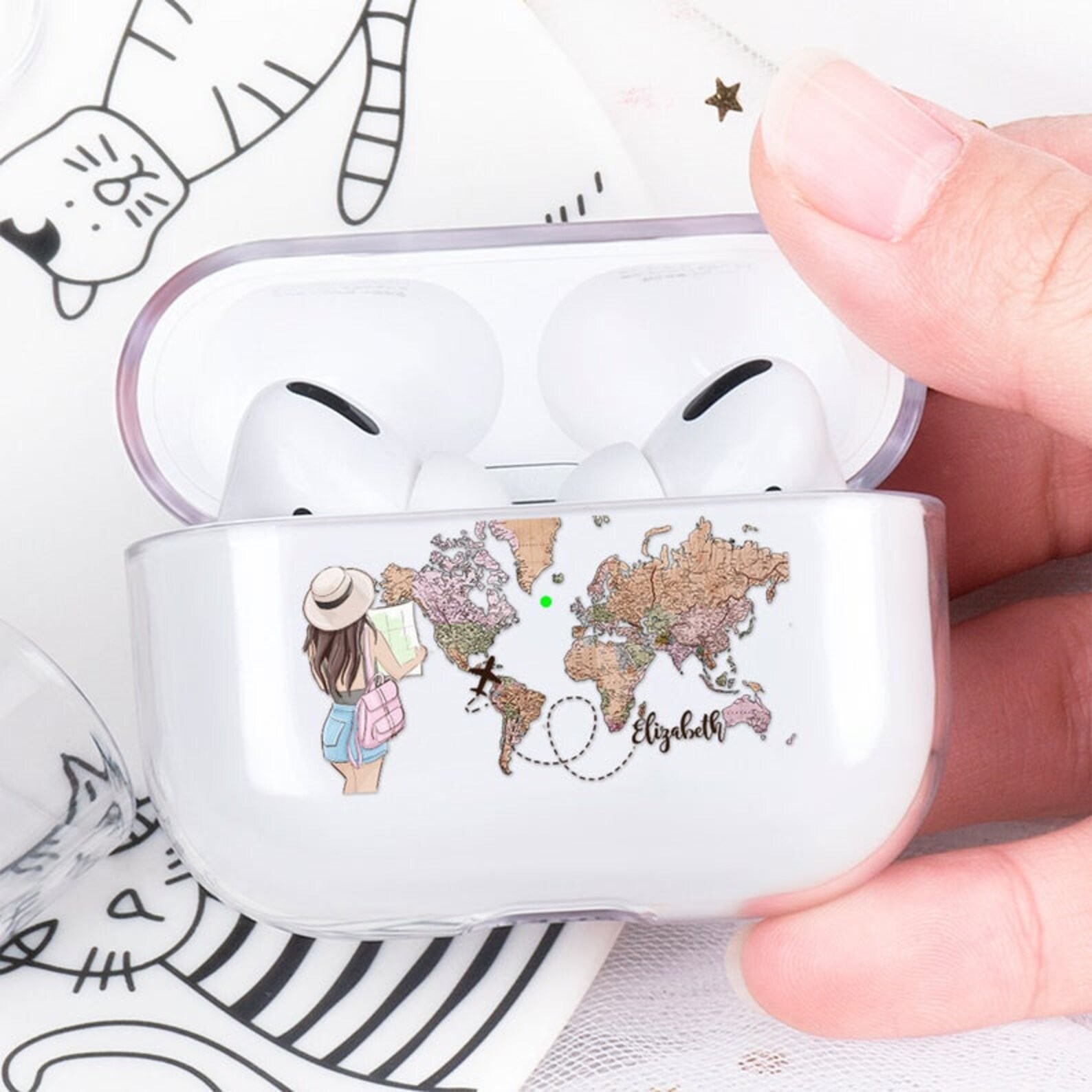 World Map Airpods Case With Name Travel Air Pods Case Monogram - Etsy