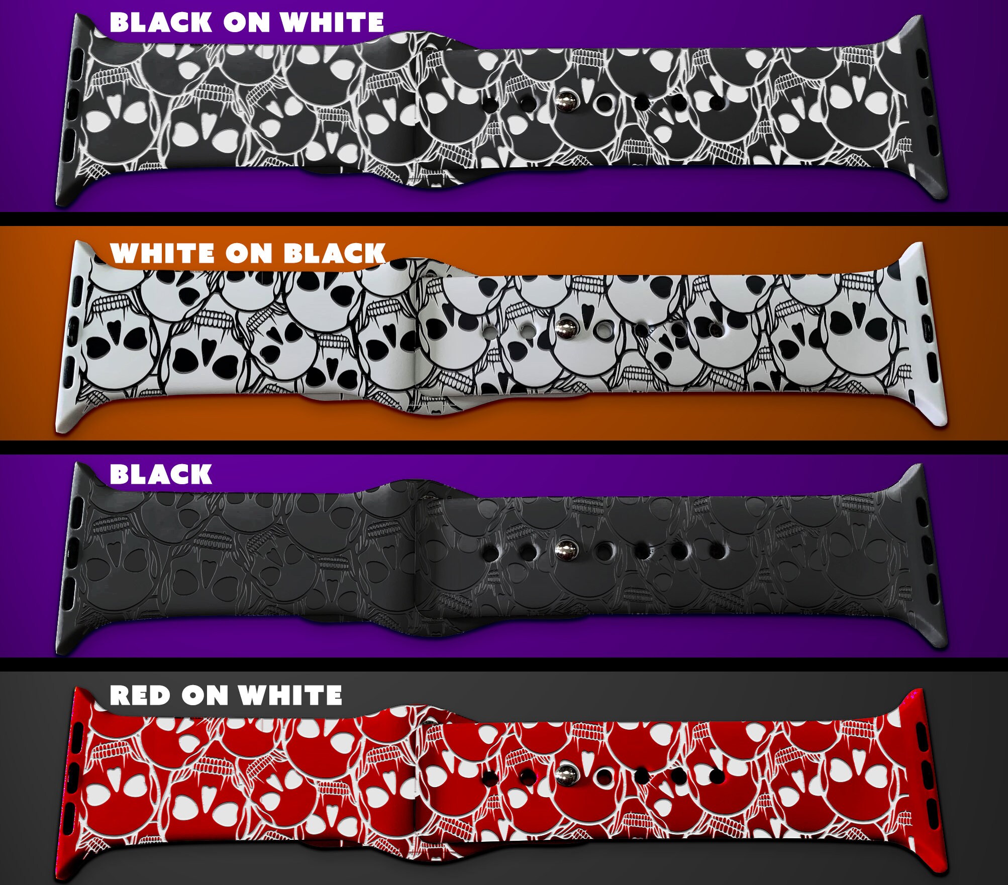 Skull Themed Engraved Silicone Watch Band - Etsy