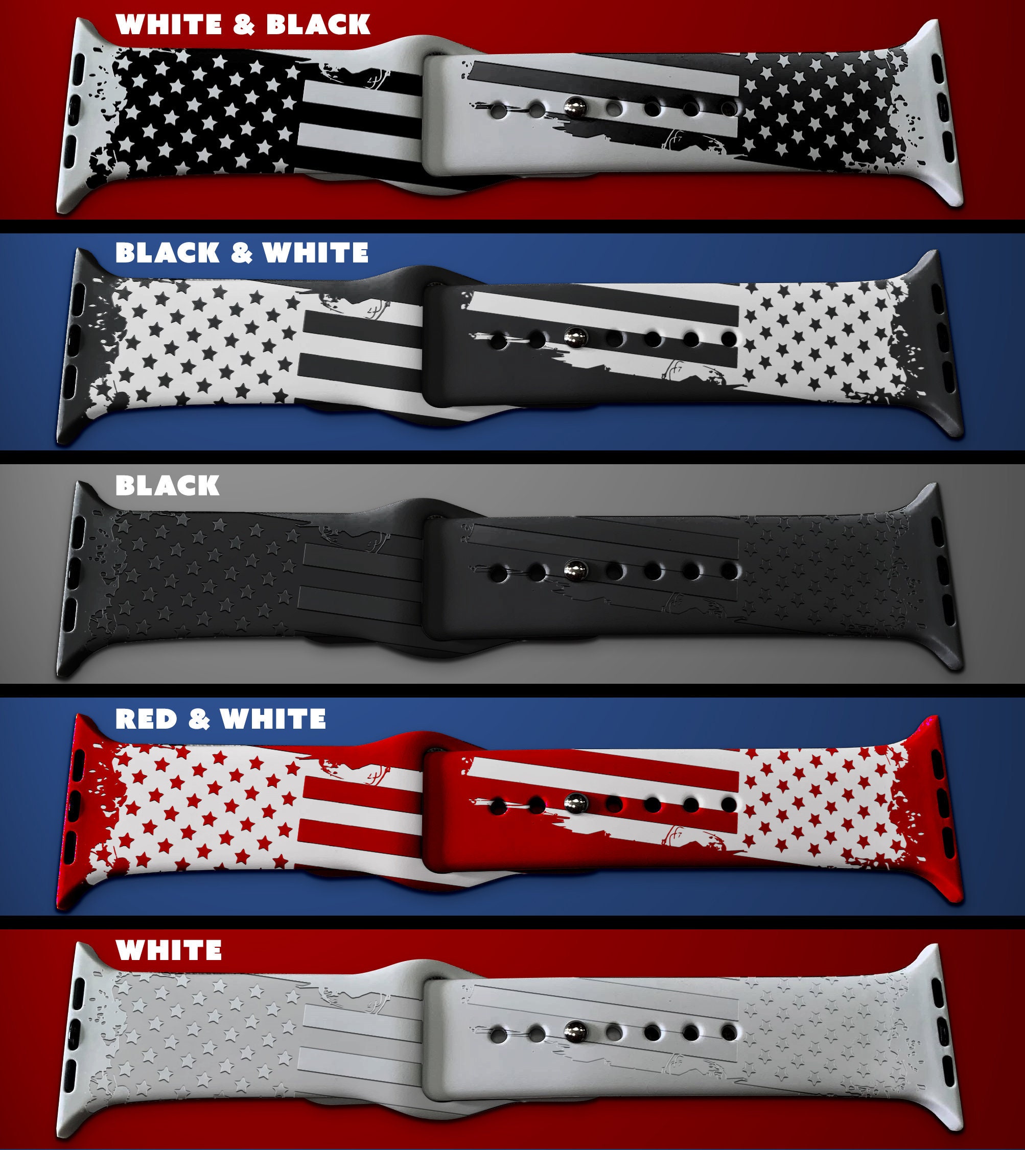 US Flag Themed Engraved Silicone Watch Band - Etsy