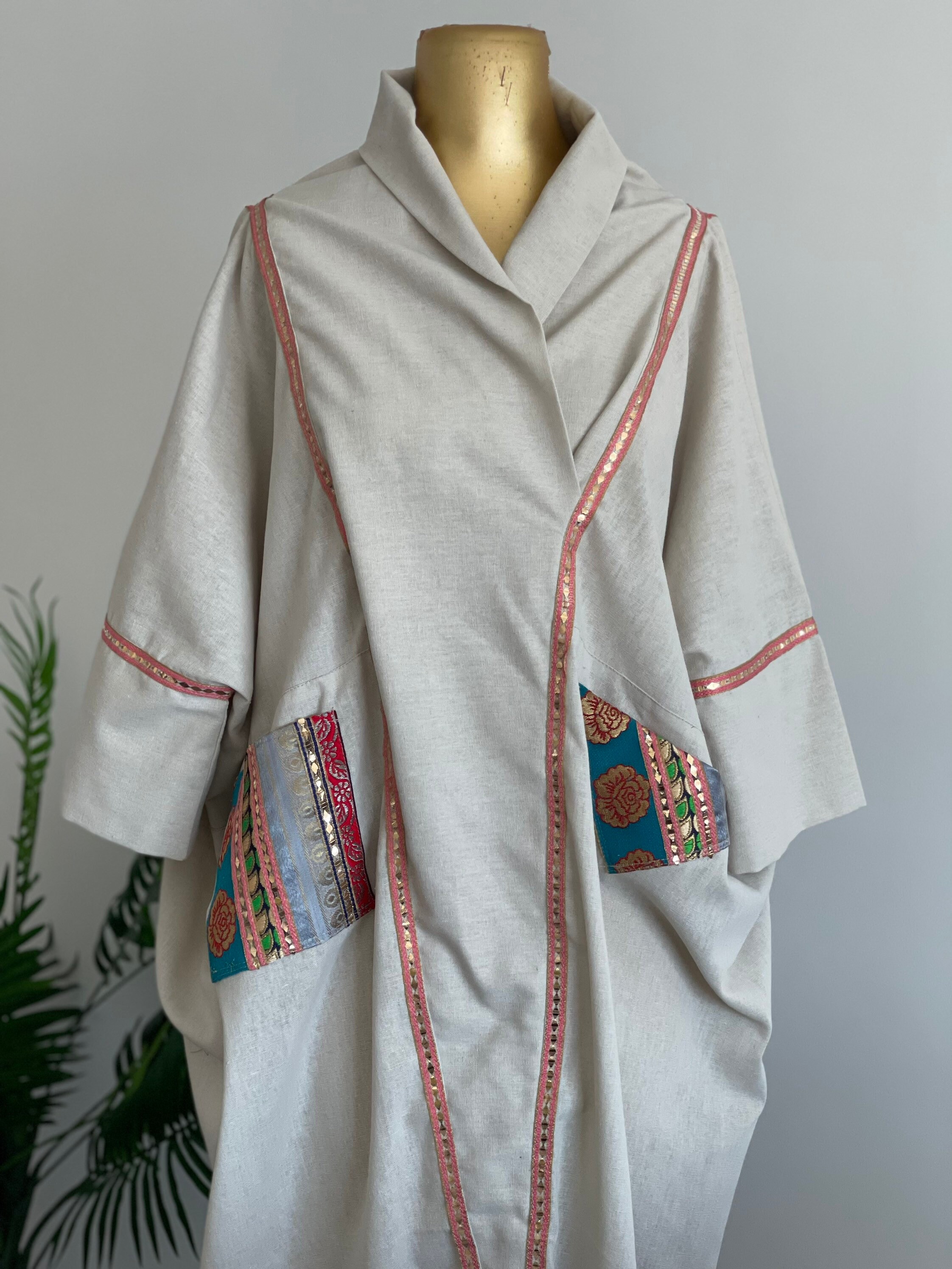 Galabya | Kaftan | Slik | Handmade | Gray | Red | Customized Clothing ...