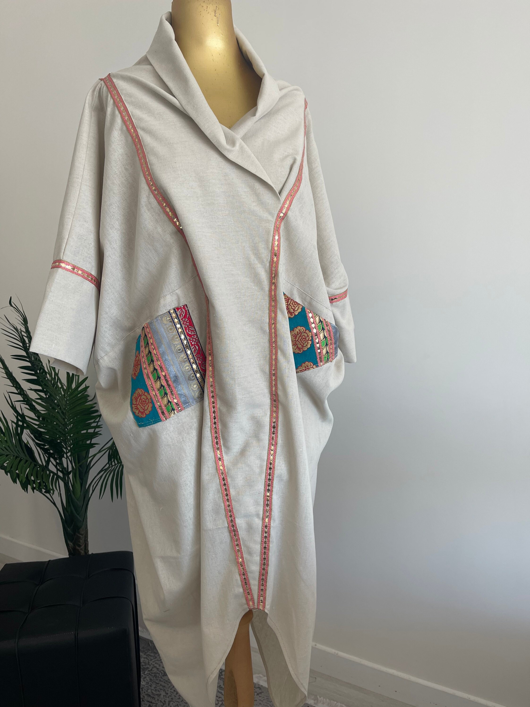 Galabya Kaftan Slik Handmade Gray Red Customized - Etsy