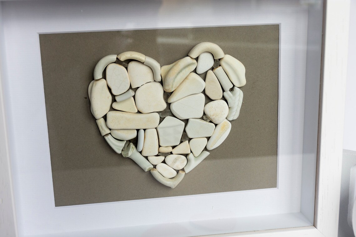 White Irish Sea Pottery Collage HEART in Different Shades and - Etsy