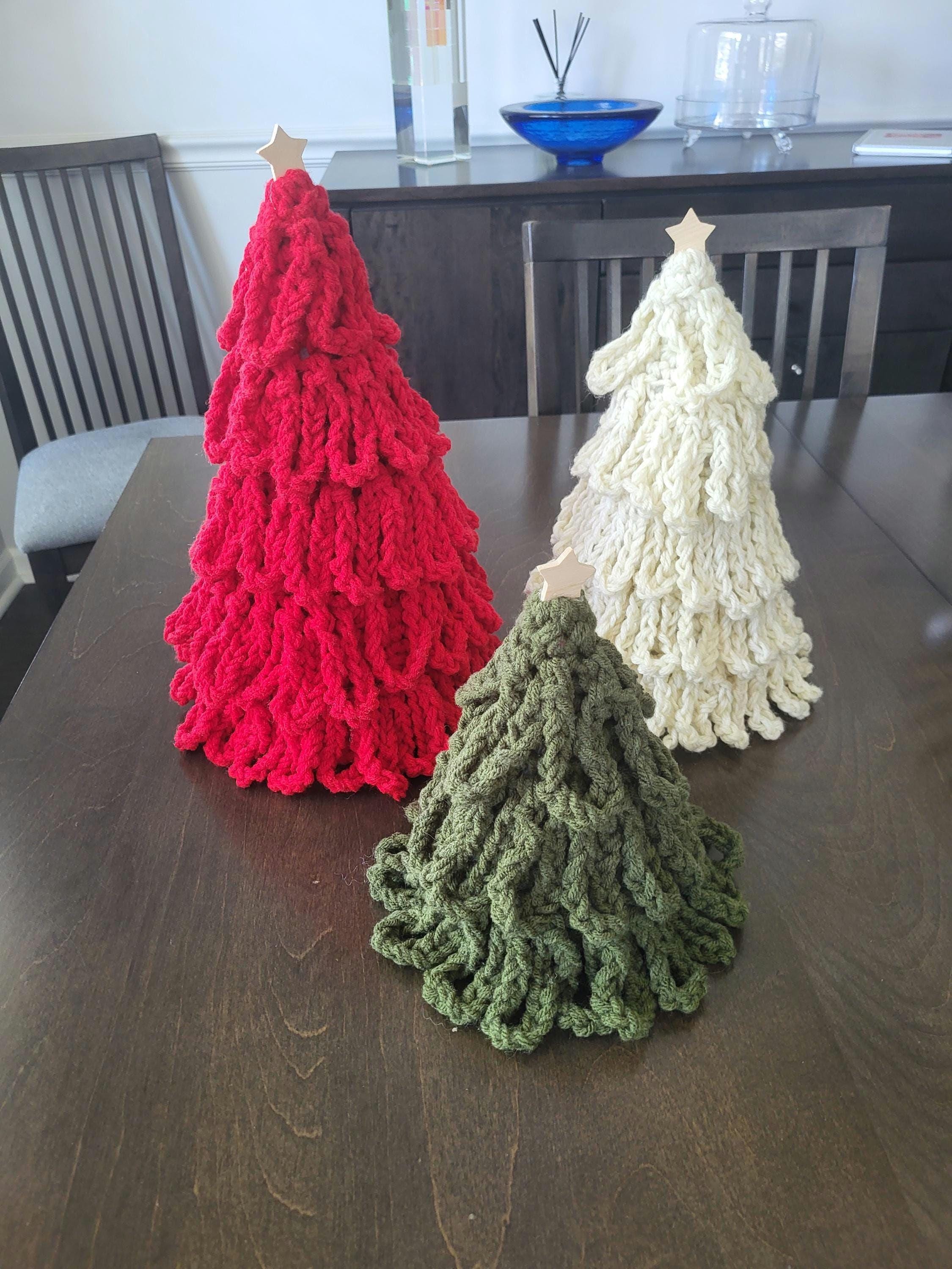 Handmade Crochet Loopy Christmas Tree Set of Three With Wooden Star ...