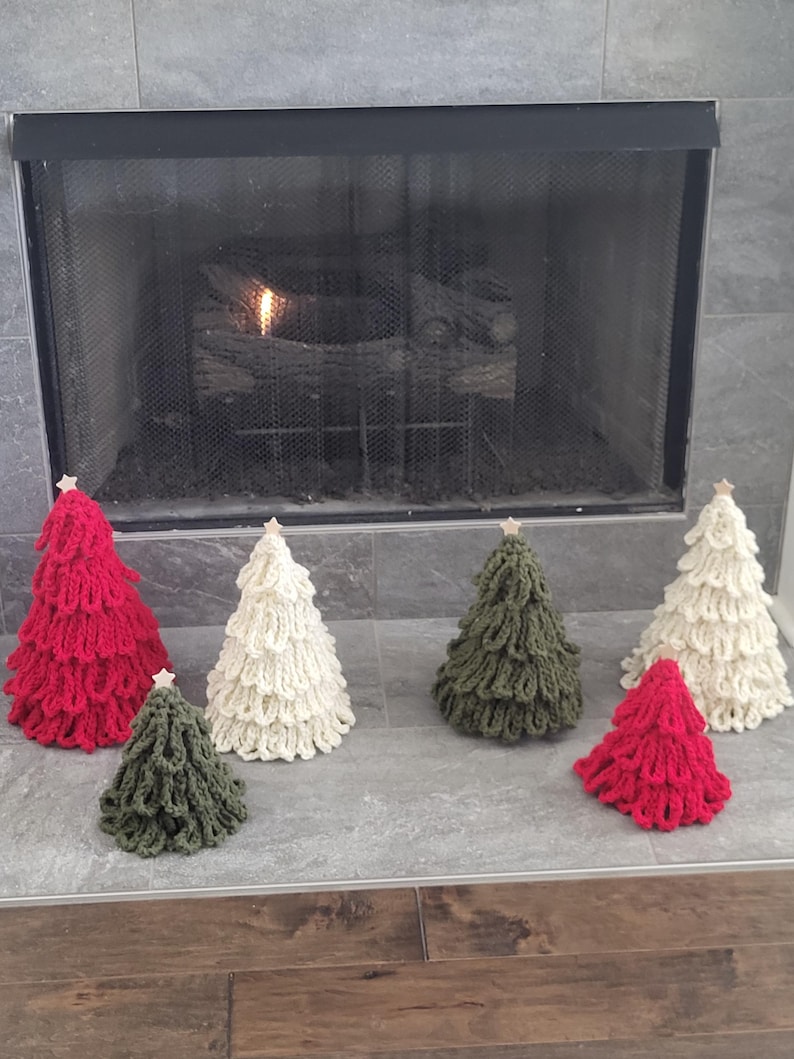 Handmade Crochet Loopy Christmas Tree Set of Three With Wooden Star ...