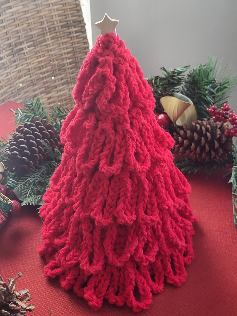 Handmade Crochet Loopy Christmas Tree Set of Three With Wooden Star ...