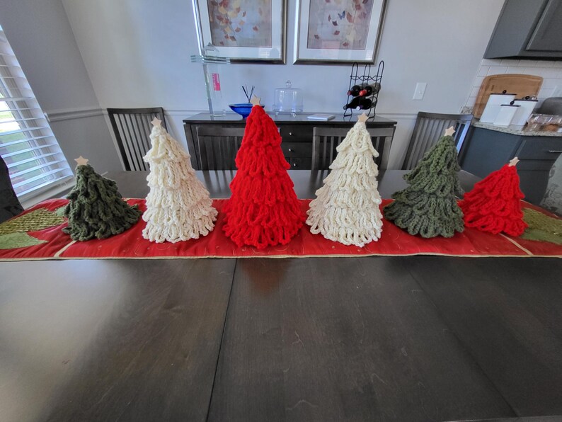 Handmade Crochet Loopy Christmas Tree Set of Three With Wooden Star ...