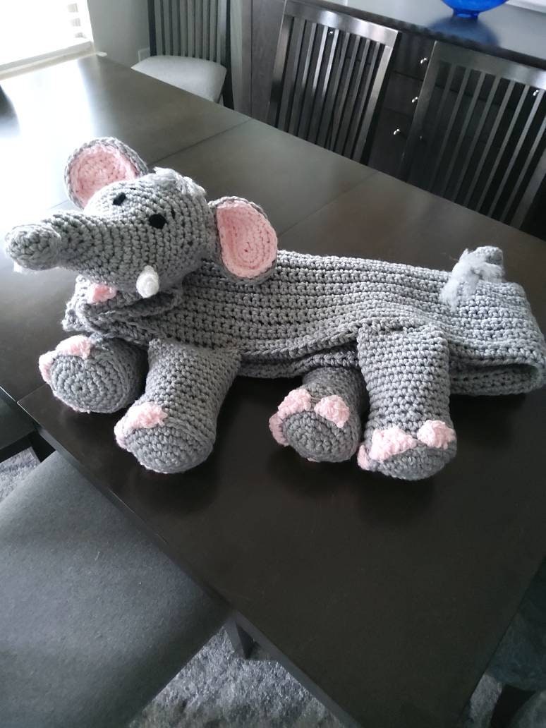 Handmade Crochet Cuddle and Play Elephant Blanket, Baby Play Mat and ...