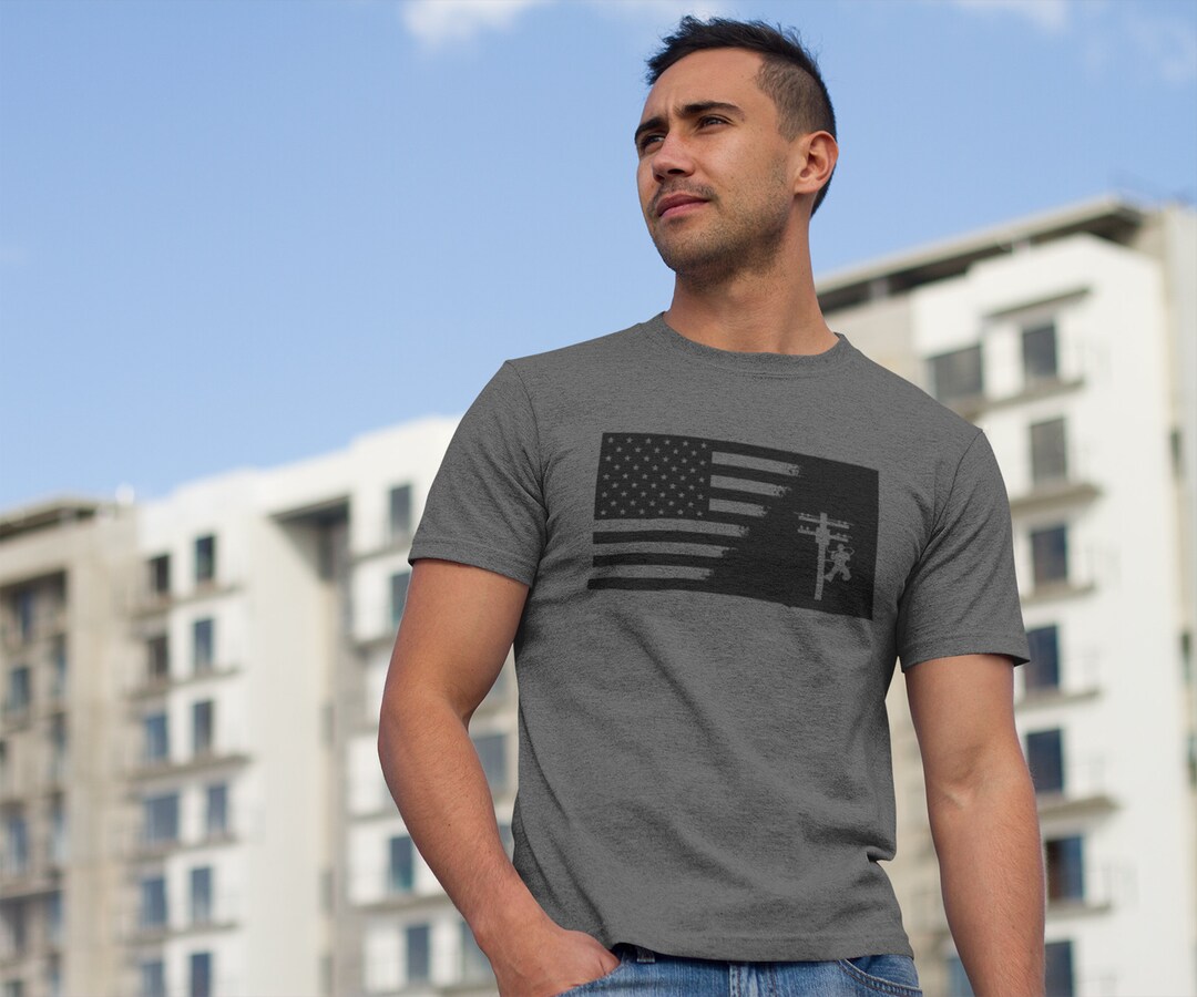 Linesman American Flag Graphic Tee, Short Sleeve Shirt for Men, Power ...