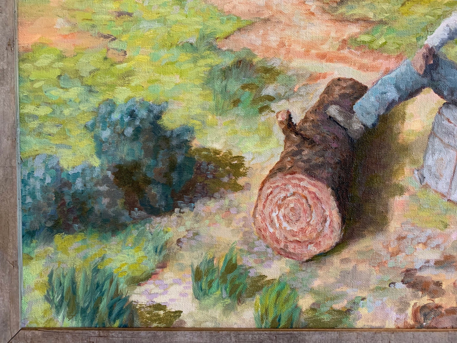 Man, Shovel, Log. Original Oil Painting on Canvas, Texas Landscape Art ...