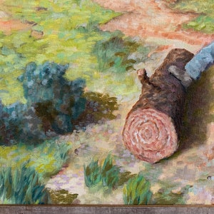 Man, Shovel, Log. Original Oil Painting on Canvas, Texas Landscape Art ...