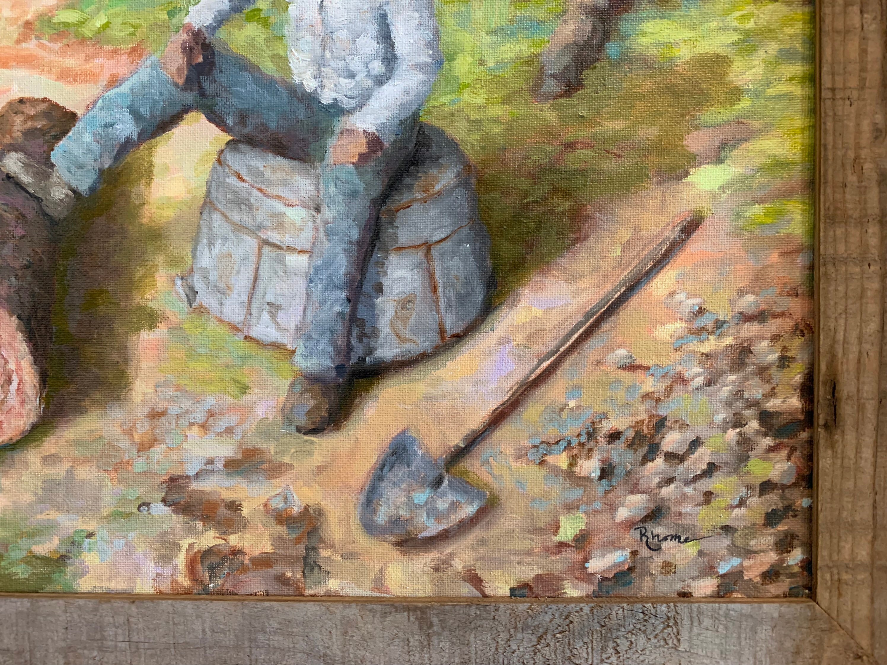 Man, Shovel, Log. Original Oil Painting on Canvas, Texas Landscape Art ...