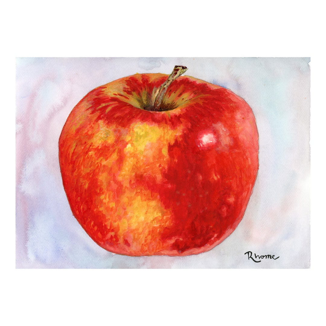 A Bright Red Apple, Digital Download, Original Watercolor Painting - Etsy