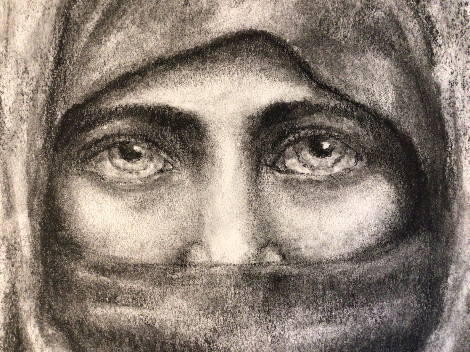 Portrait of a Palestianian With Mysterious Eyes, Charcoal Drawing by ...