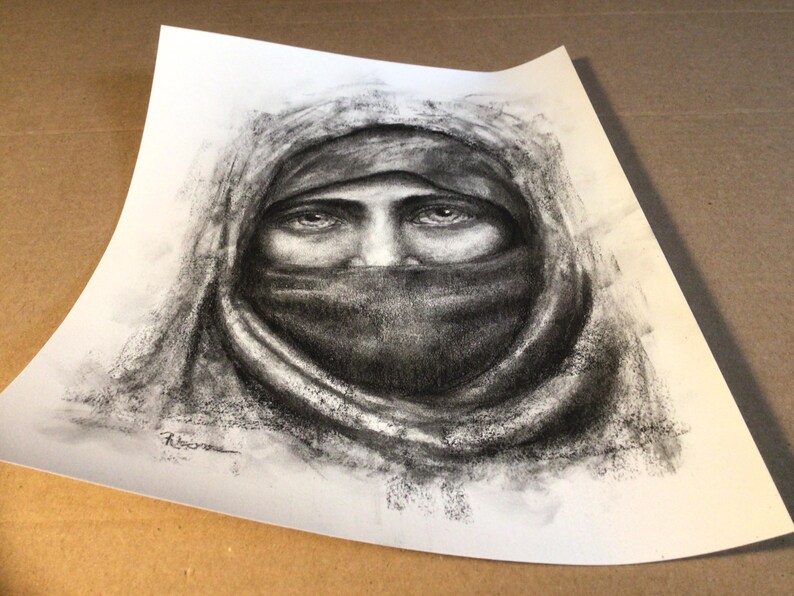 Portrait of a Palestianian With Mysterious Eyes, Charcoal Drawing by ...