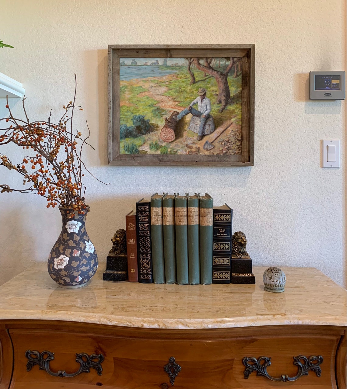 Man, Shovel, Log. Original Oil Painting on Canvas, Texas Landscape Art ...