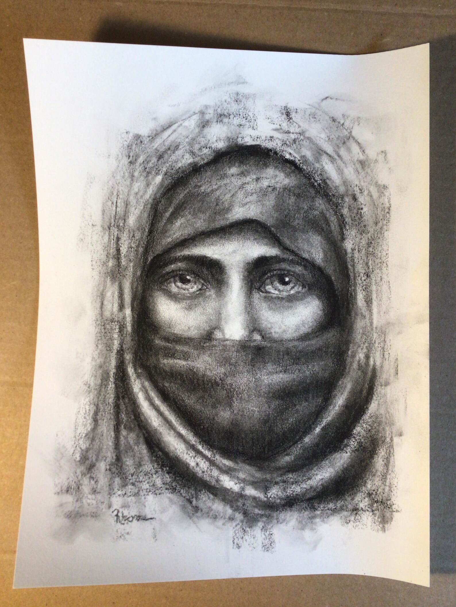 Portrait of a Palestianian With Mysterious Eyes, Charcoal Drawing by ...