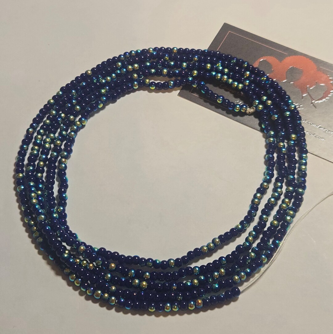 Navy Tie-on Waist Beads | Seed Bead Waist Accessory | African Waist ...