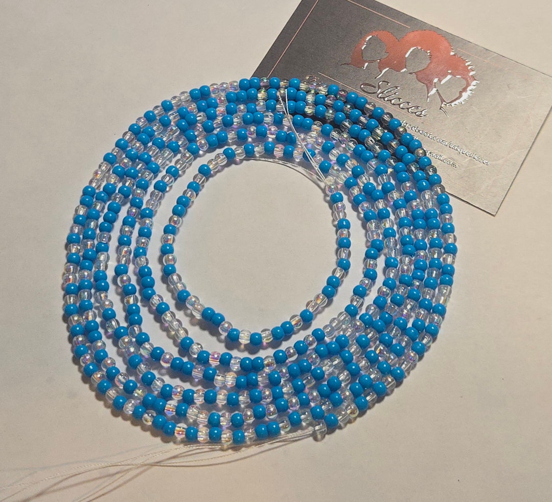 Blue and Clear Tie-on Waist Beads | African Waist Beads | Plus Size ...