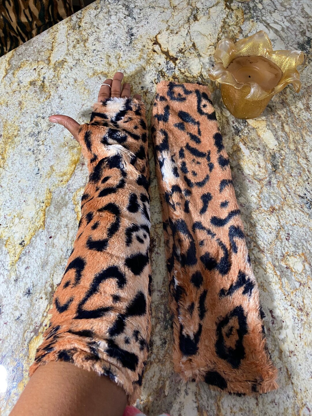Faux Fur Fingerless Gloves, Animal Print Arm Warmers - Etsy