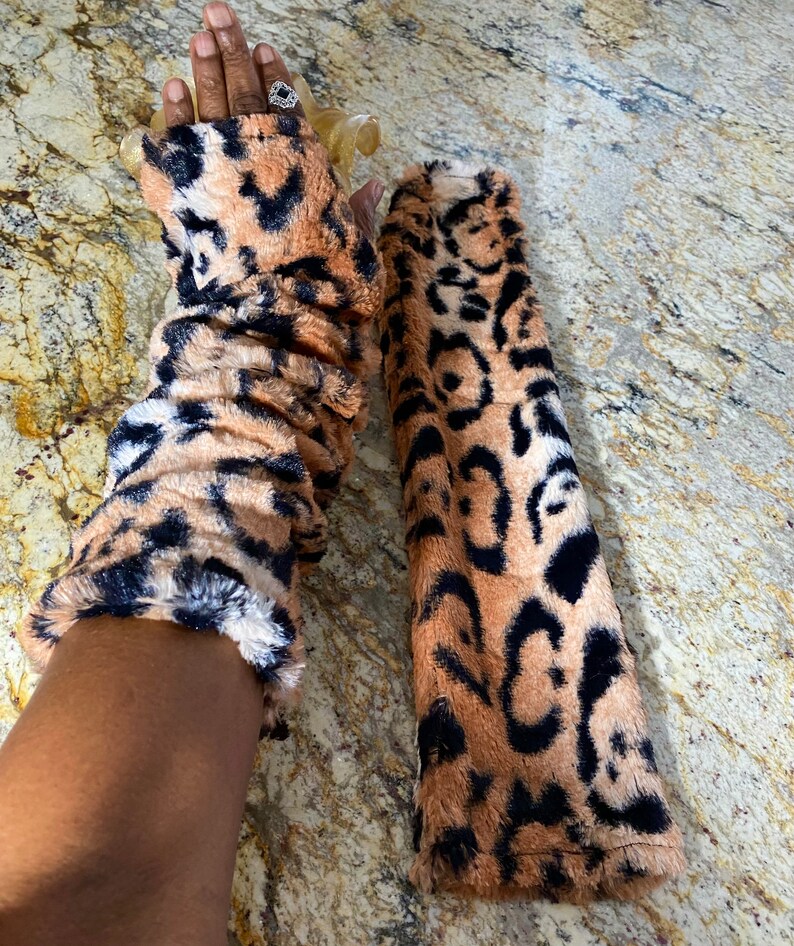 Faux Fur Fingerless Gloves, Animal Print Arm Warmers - Etsy