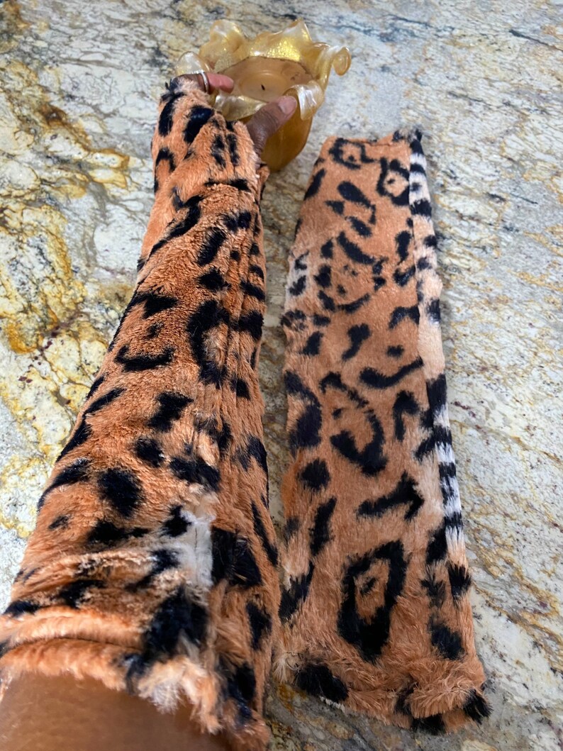 Faux Fur Fingerless Gloves, Animal Print Arm Warmers - Etsy