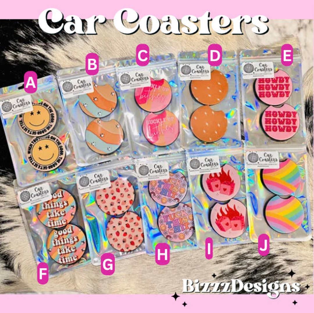 Trendy Car Coasters Smiley Car Coasters Girly Car - Etsy