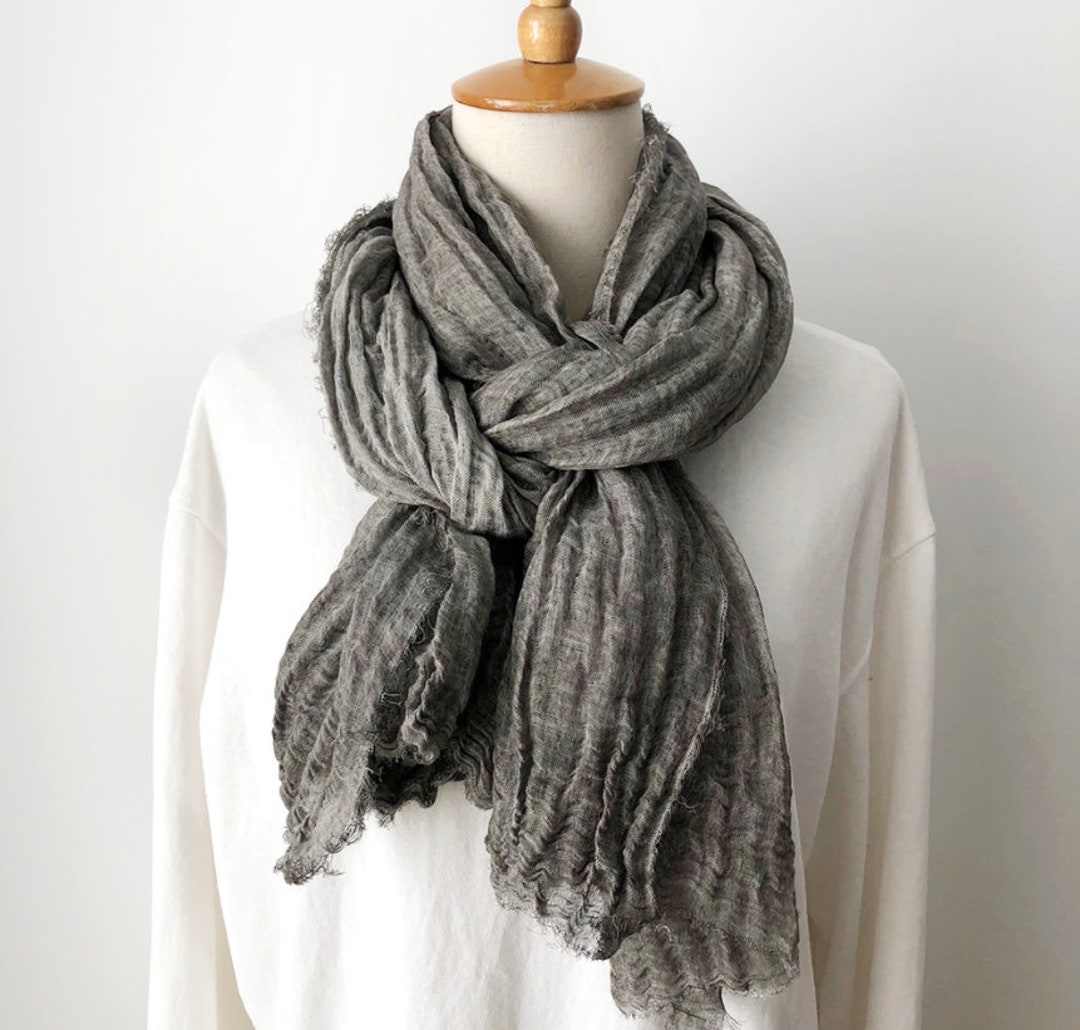 100% Natural Cotton Linen Scarf, Lightweight Pure Cotton Linen Blend ...